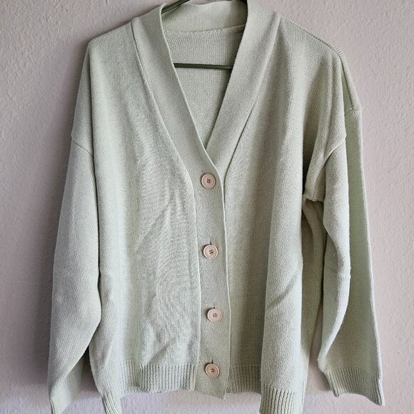 Sweaters | Light Mint Green Solid Knitted Long Sleeved Cardigan One ...